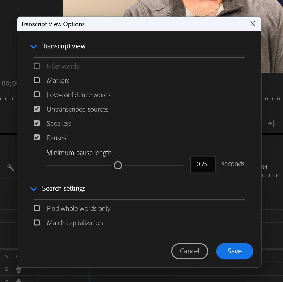 Transcript feature not allowing me to select fille... - Adobe Product Community - 14660896