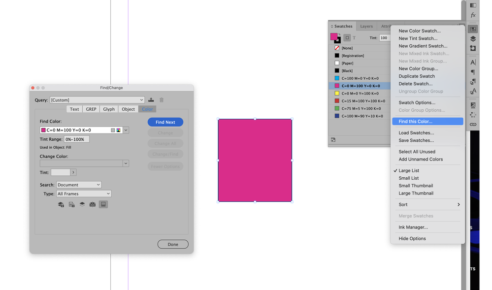 Where is the color swatches search bar in InDesign... - Adobe Product ...
