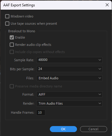 AAF export error: "Variable rate export is not sup... - Adobe Community - 14683451