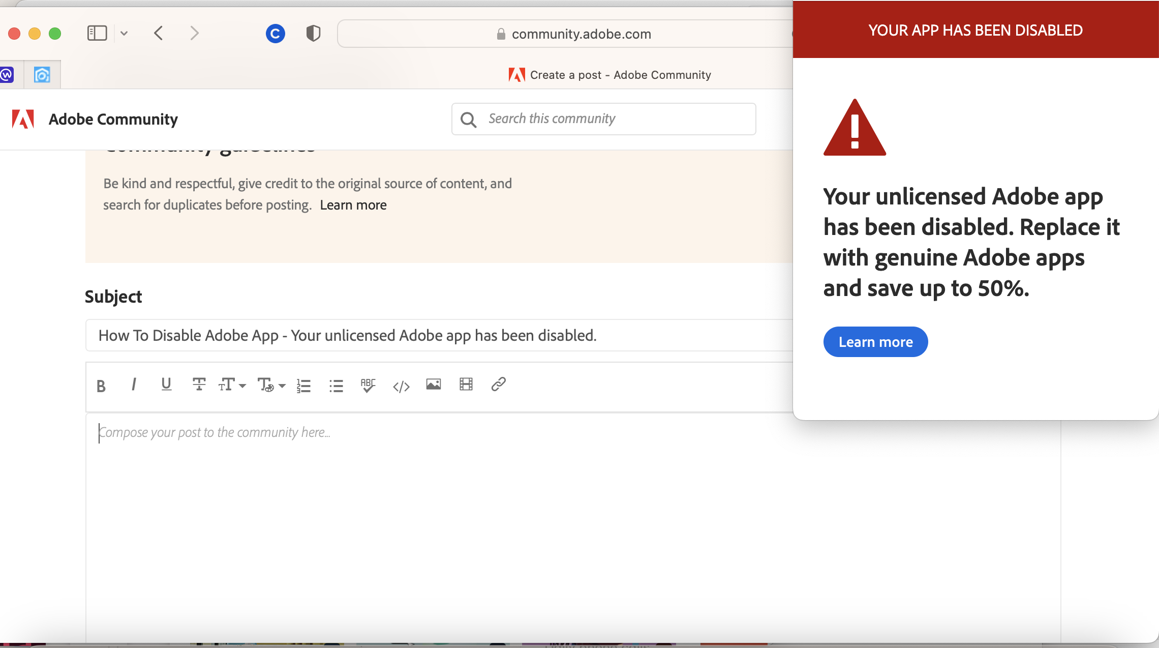 Solved How To Disable Adobe App Your Unlicensed Adobe A Adobe Product Community 14698435