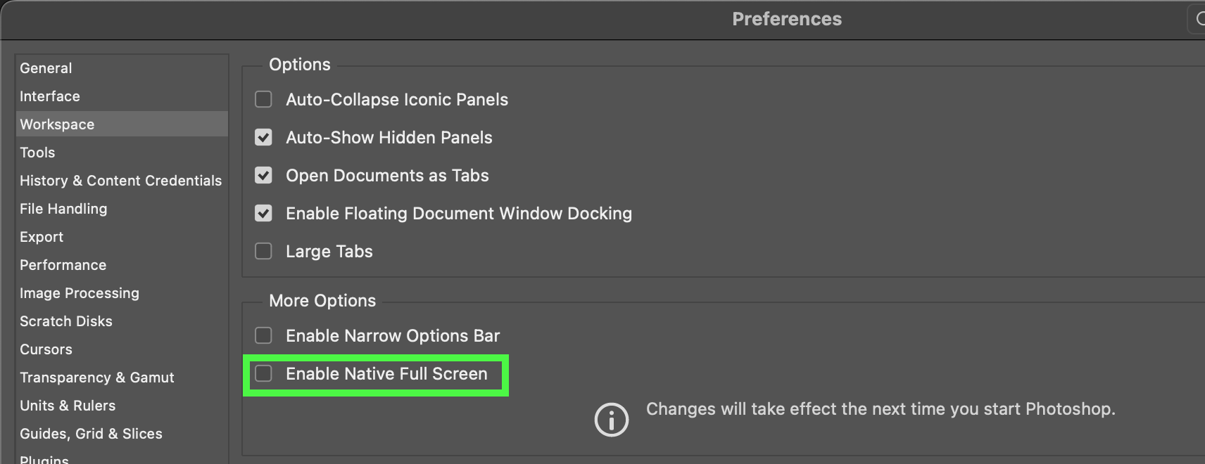 Solved: I cannot switch creative cloud apps to fullscreen ... - Adobe Product Community - 14699066
