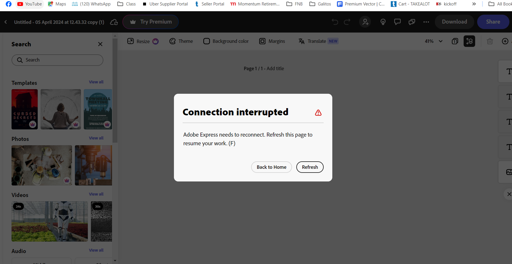 adobe express connection interrupted - Adobe Product Community - 14666240