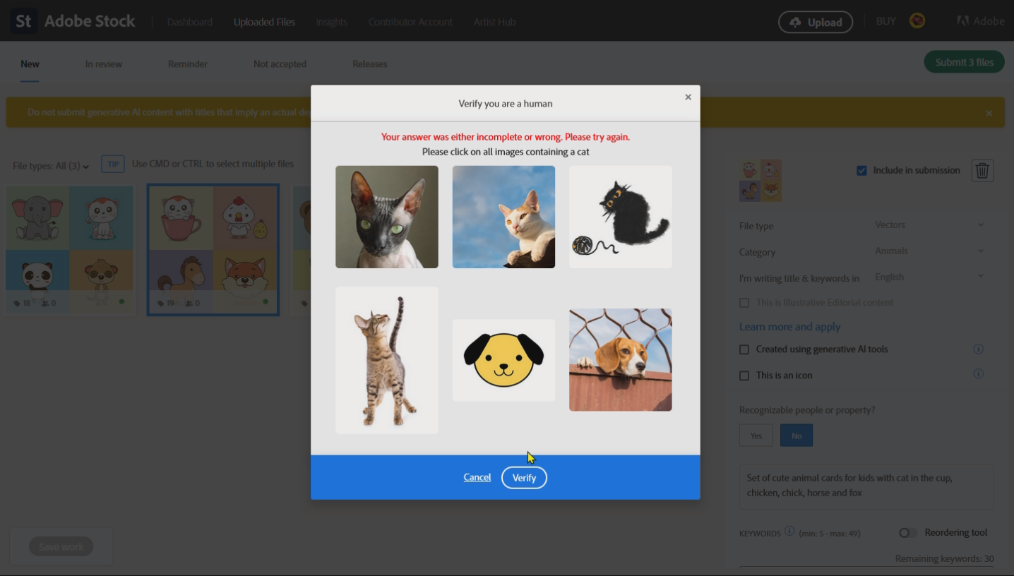 Submitting assets issue - Adobe Community - 14727200