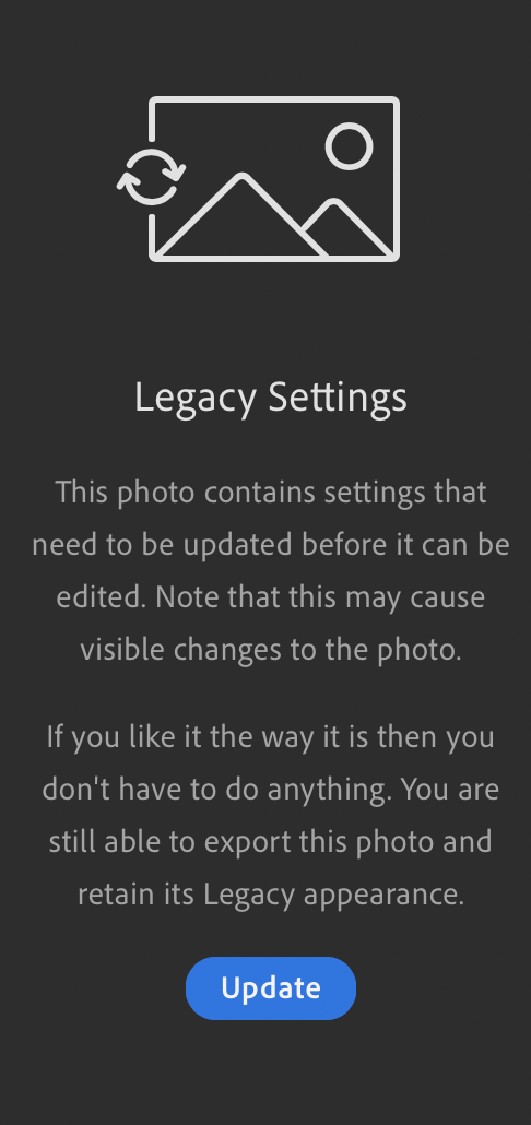Update Legacy Settings for Multiple Photos - Adobe Community - 14738434