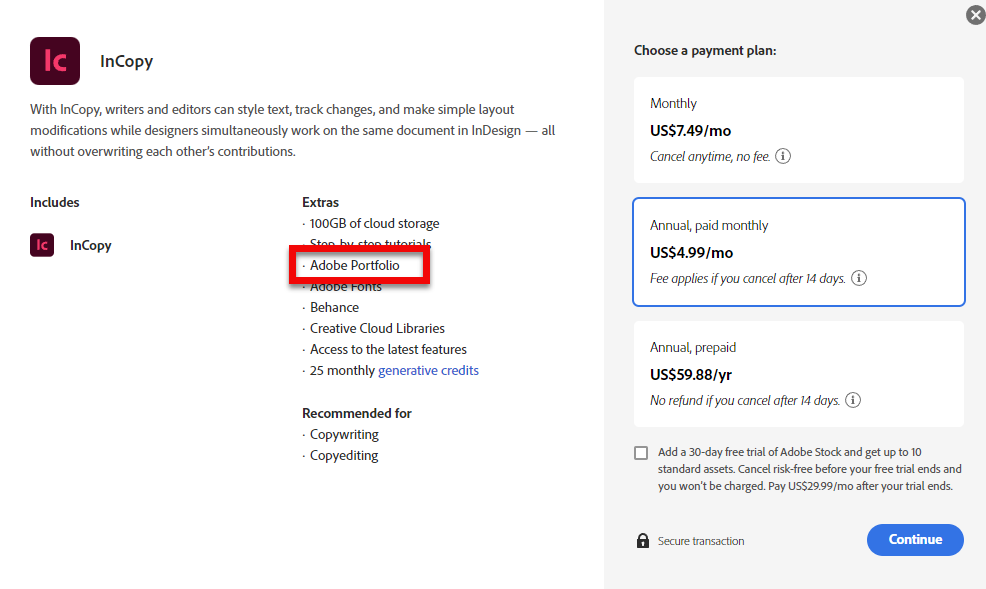 Re: Does InCopy come with Adobe Portfolio? - Adobe Product Community - 10811013