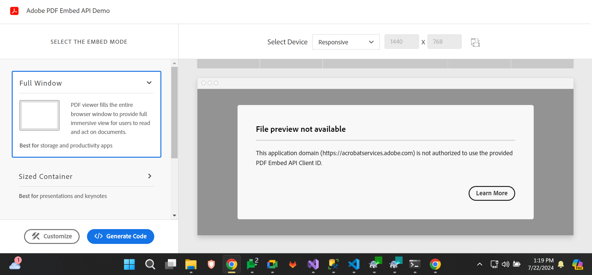 File Preview not available in PDF embedded API - Adobe Product Community - 14751908