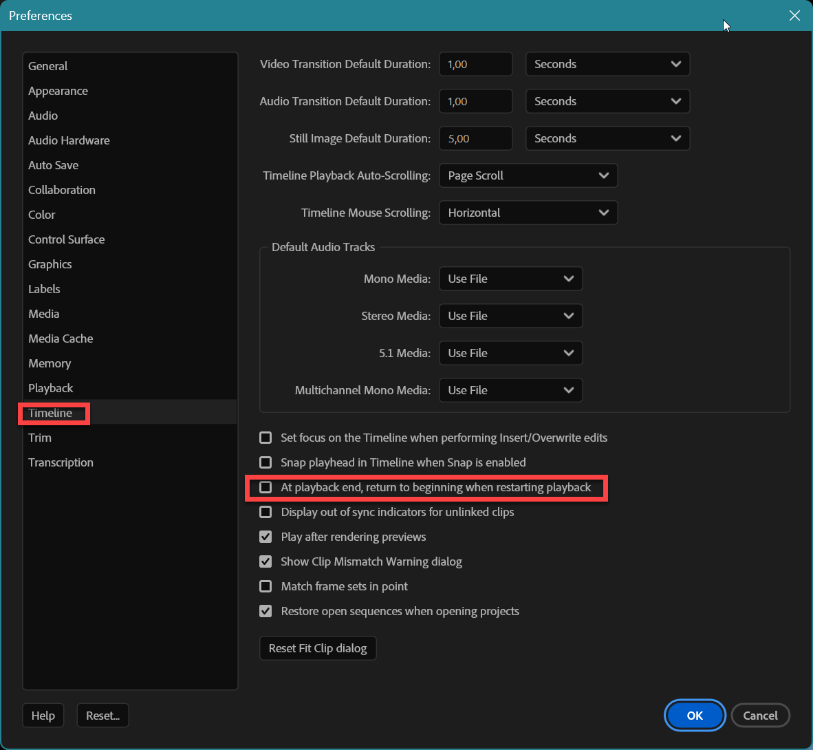 Solved: Playback starts at the beginning of the timeline a... - Adobe Community - 14804677