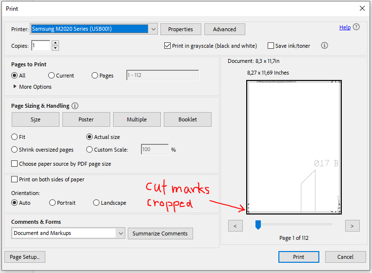 Cut marks on Poster go outside bounds of A4 or shr... - Adobe Product ...