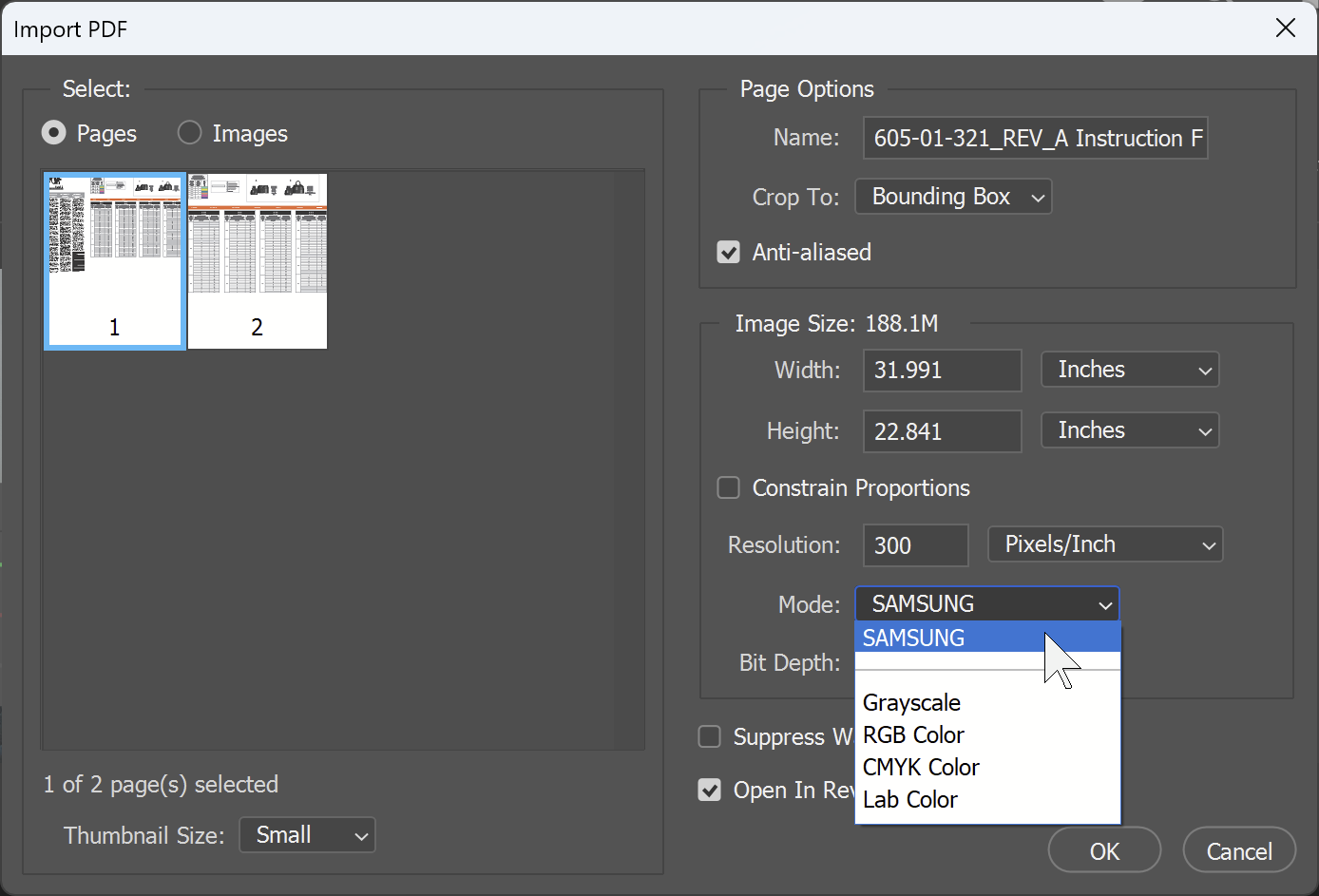 Solved: Photoshop Import PDF Mode options - Adobe Product Community - 14887772