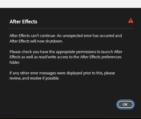 After effects Not Opening Unexpected error please ... - Adobe Community ...