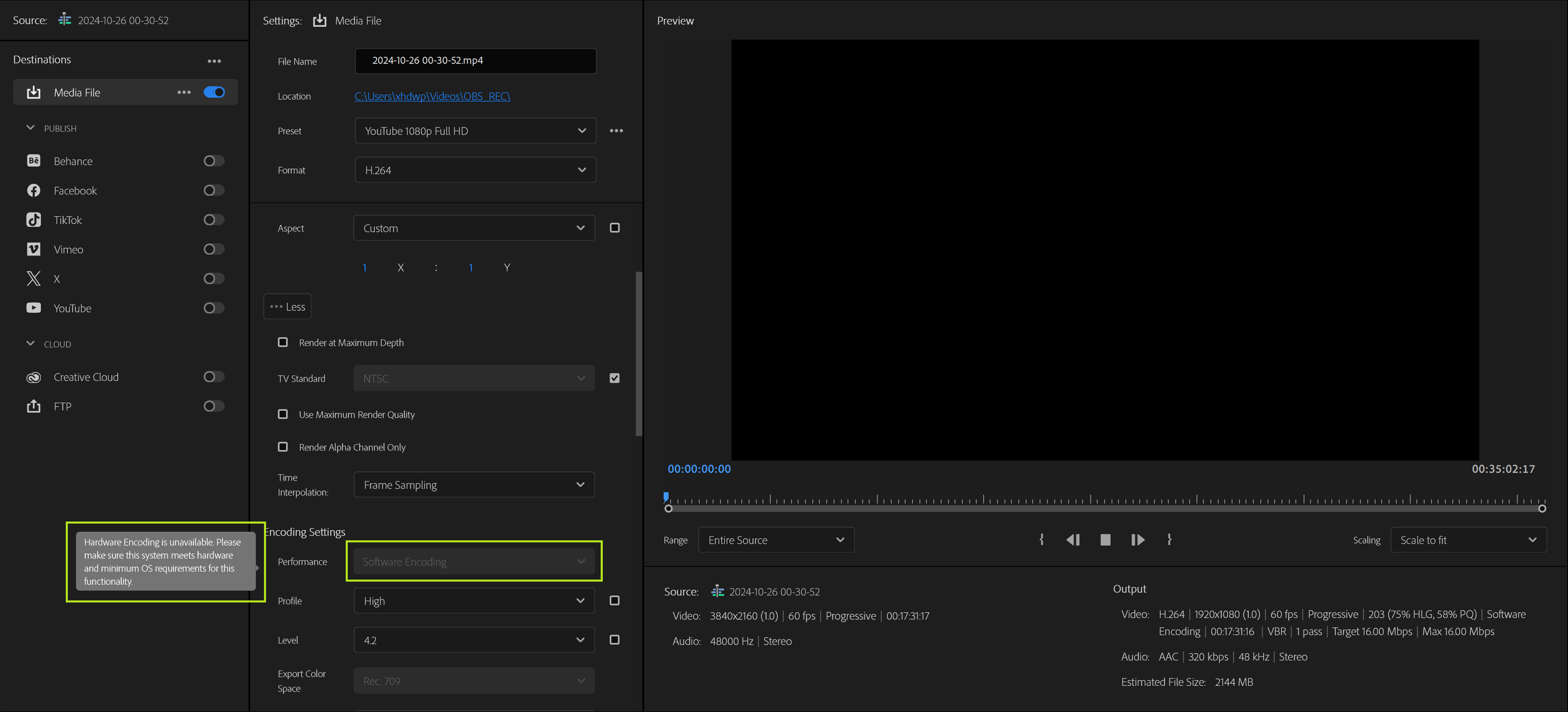 하드웨어 인코딩을 사용할 수 없습니다. - Adobe Product Community - 14944949