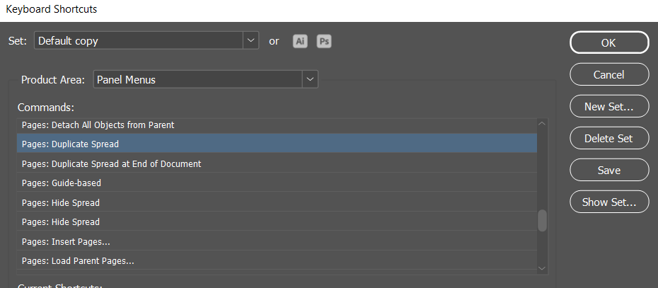 Solved: duplicate spread shortcut : no option - Adobe Product Community ...