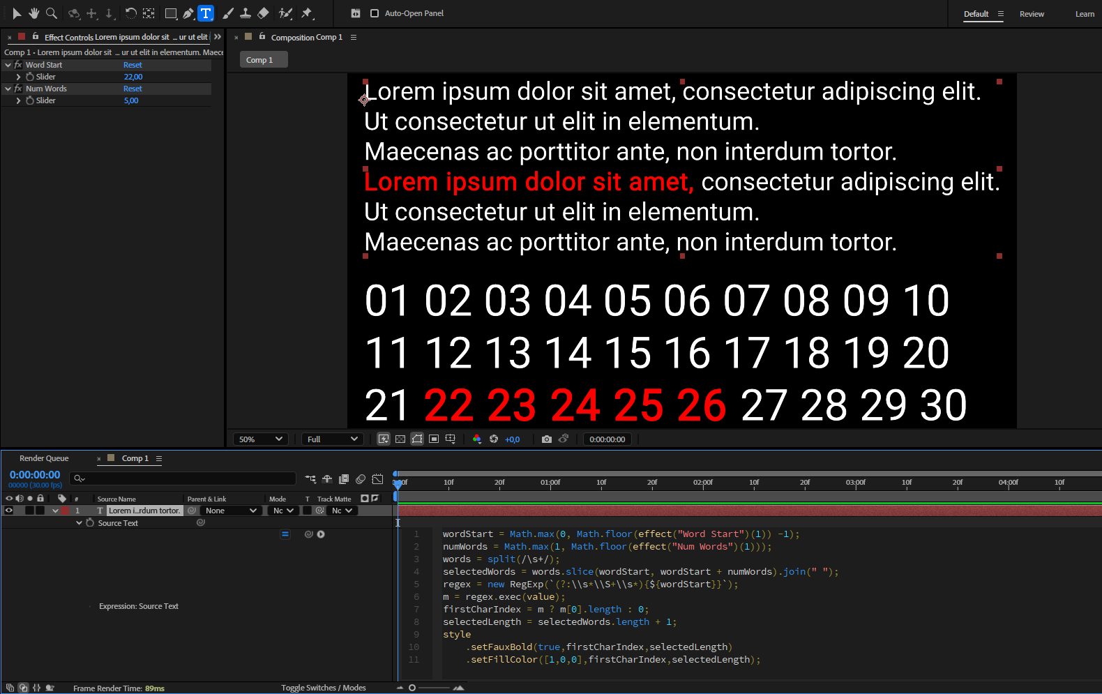 Re: Tutorial: bold part of a text layer using expr... - Adobe Community - 14973554
