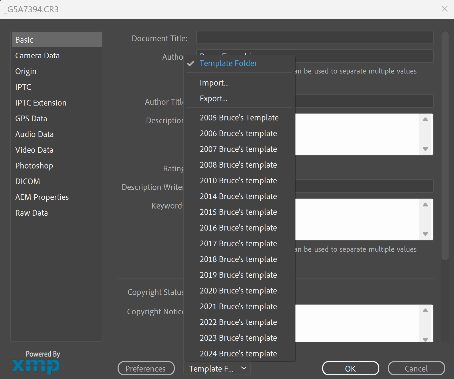 Missing File Info Template since 25.10 Upgrade - Adobe Community - 14975050
