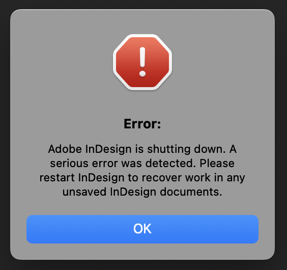 Indesign 2025 Crash Error - Adobe Community - 14978160