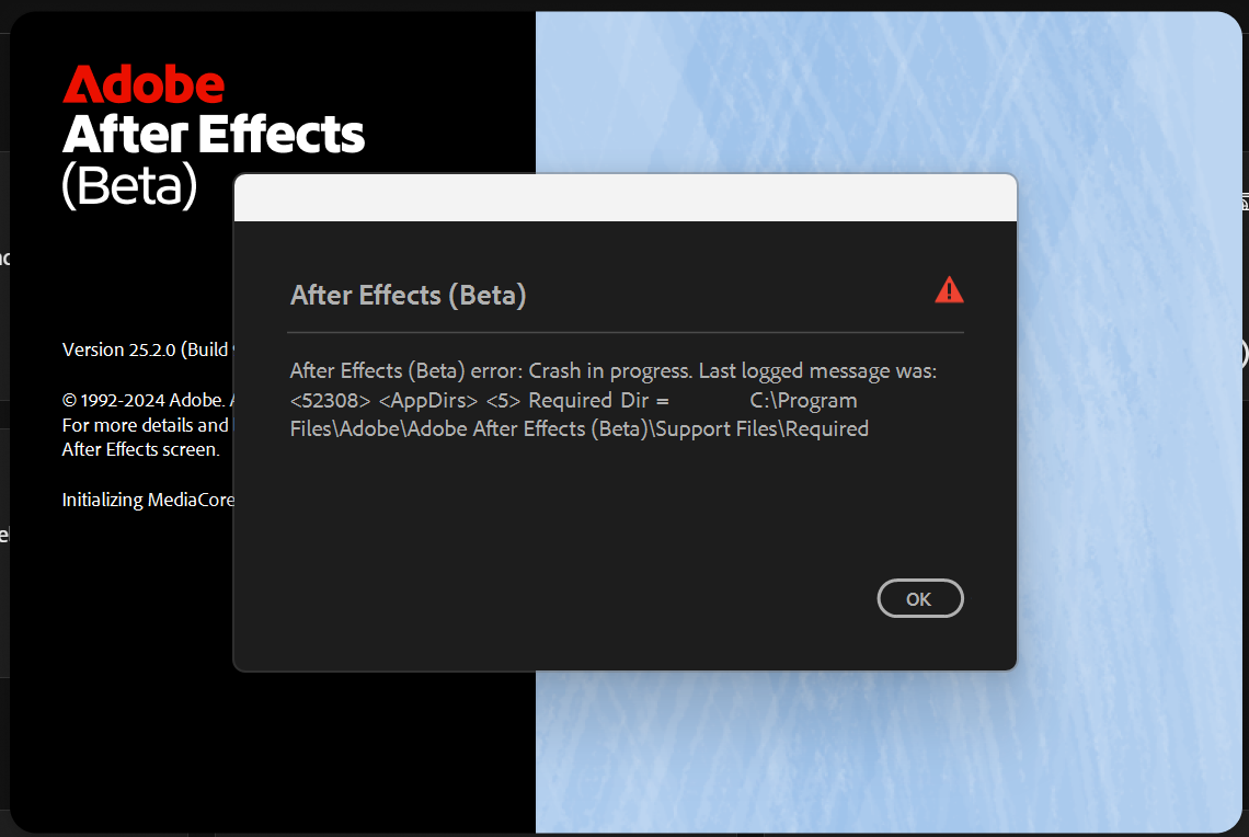 After Effects (Beta) error: Crash in progress - Adobe Product Community ...