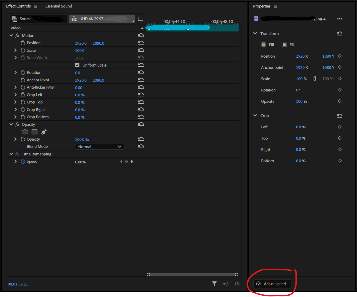 Adjust speed and duration button disappears - Adobe Community - 14999227