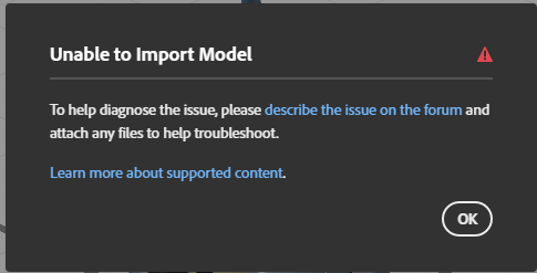 Solved: Re: Unable to import model Error - Page 3 - Adobe Product ...