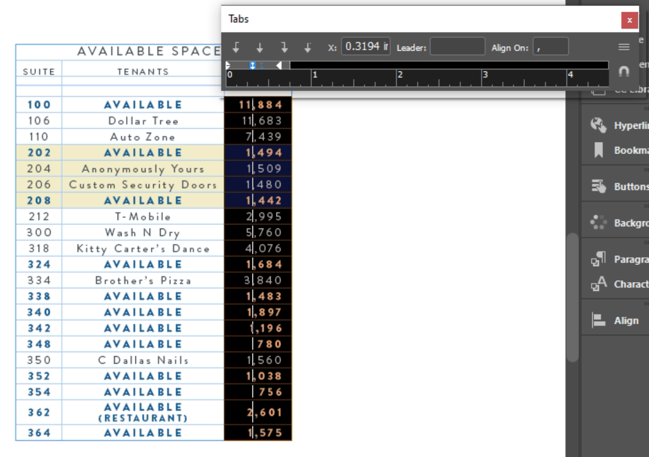 Using Tab Stops to align to commas - Adobe Product Community - 11032976