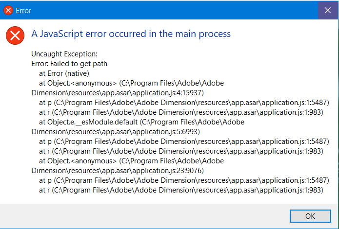 Adobe Dimension won't open but gives error - Adobe Product Community - 15064599