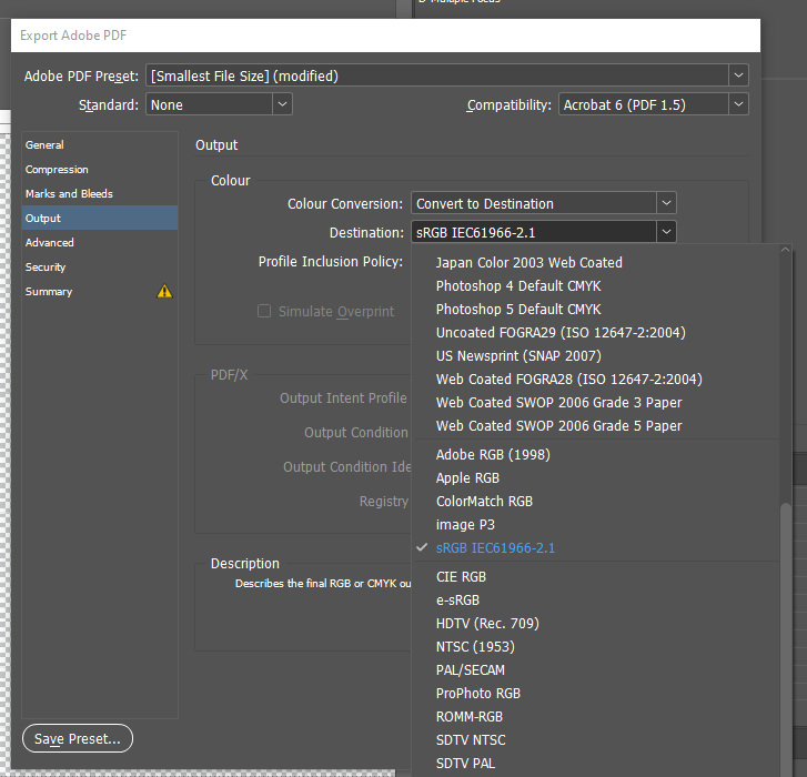 Export Adobe PDF CMYK Destination profiles disappe... - Adobe Product ...
