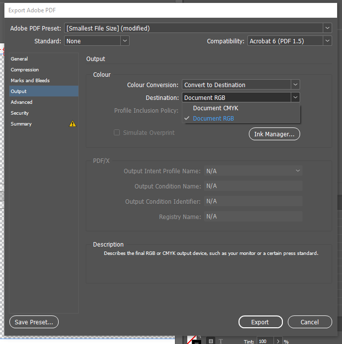 Export Adobe PDF CMYK Destination profiles disappe... - Adobe Product ...