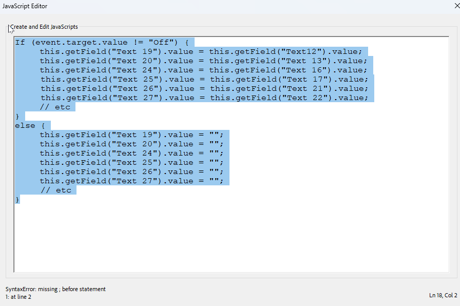 Auto Populate TextField When CheckBox is Checked - Adobe Community - 15169113