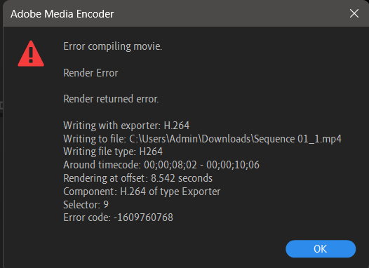 Render Error-code -1609760768 - Adobe Community - 15185071
