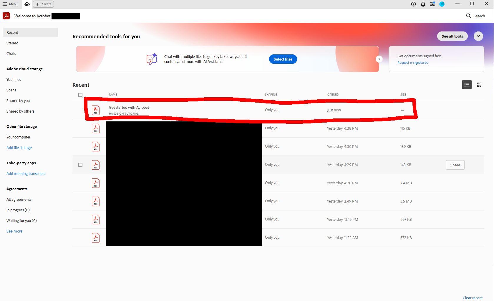 Solved: Can't get rid of "Get Started With Acrobat.pdf" tu... - Adobe ...