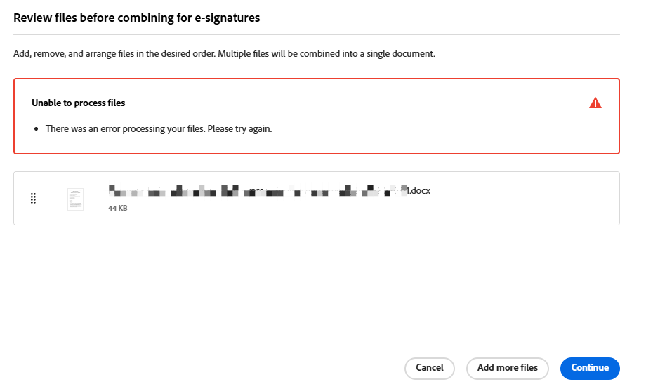 Solved: Request e-signatures - Unable to process files - Adobe Product ...