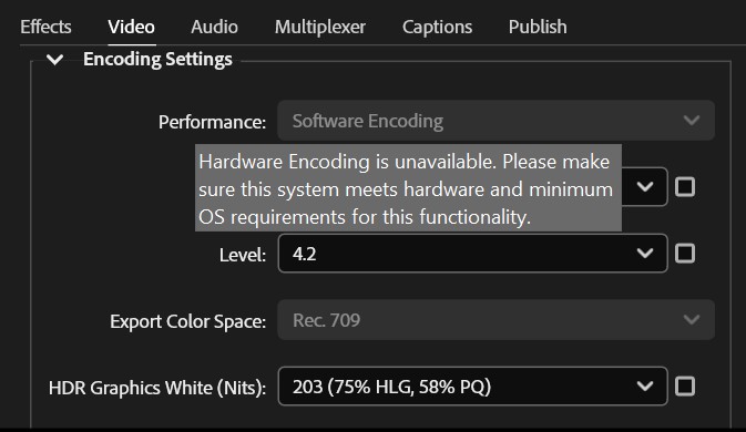 Solved: Premiere Pro 25.2: Hardware encoding greyed out / ... - Adobe ...