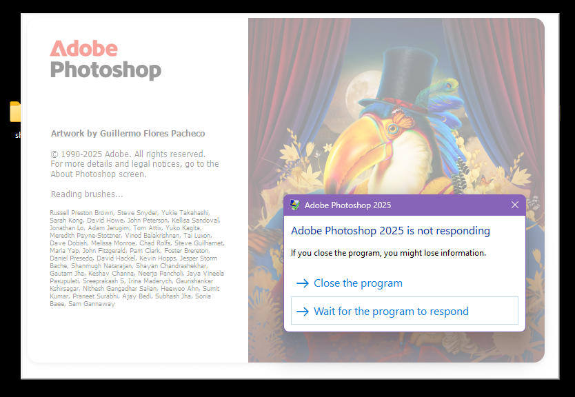 P: Photoshop 26.11 freeze at launch on Reading Bru... - Page 3 - Adobe ...