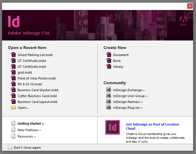 InDesign Start Screen CS6 - Adobe Product Community - 10647396
