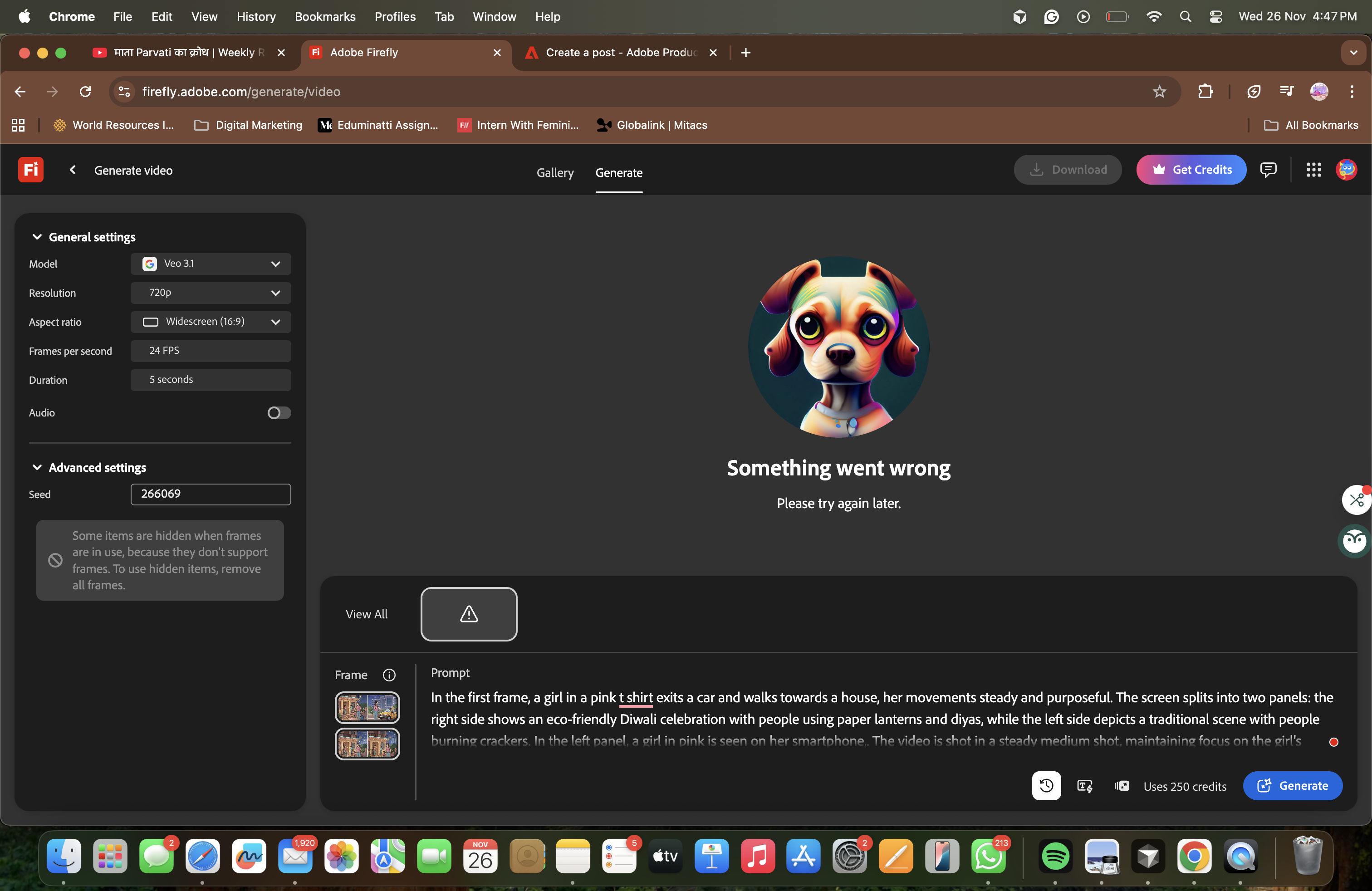 Unable to Generate video - Adobe Product Community - 15609213
