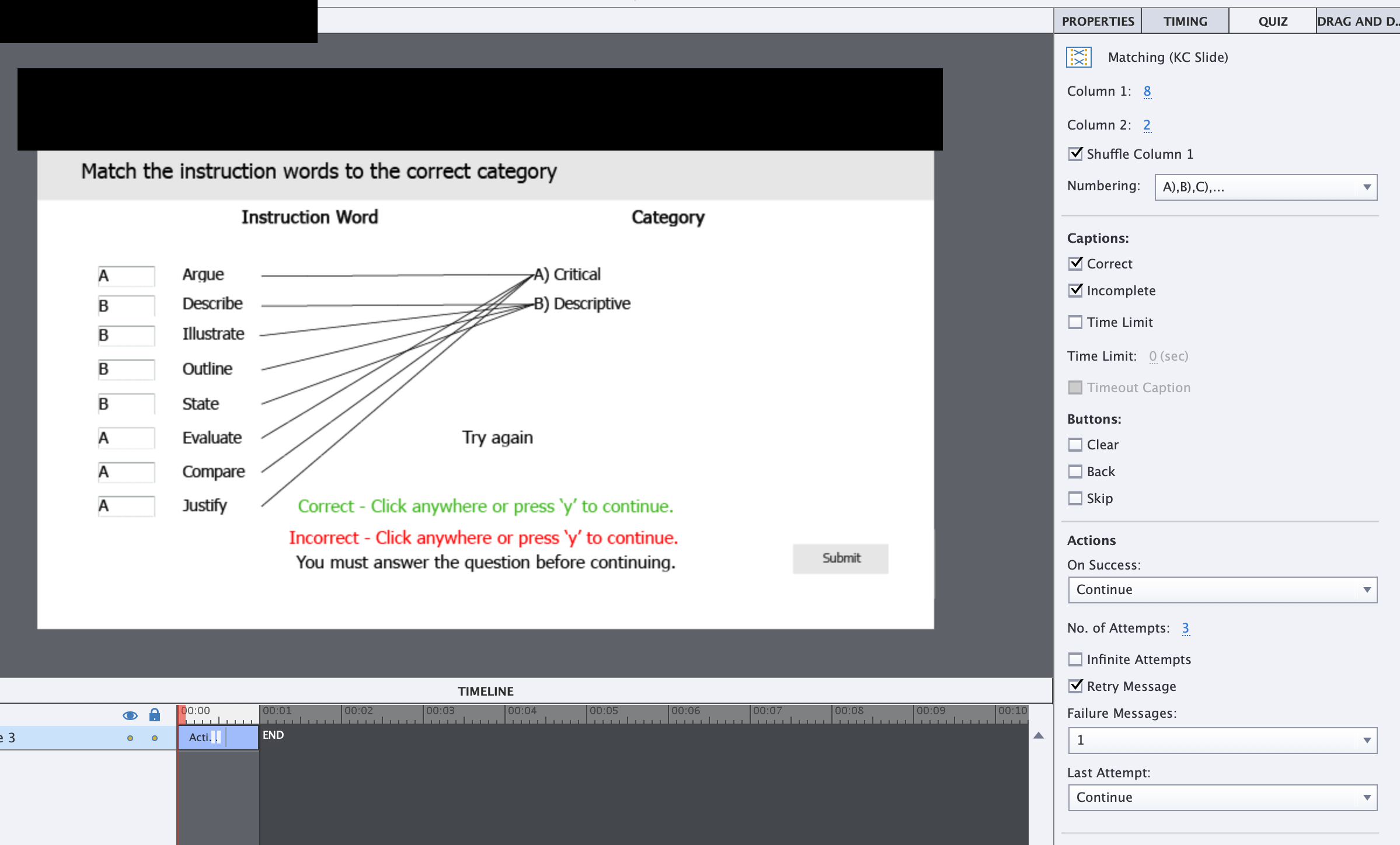 How do I show correct answer in matching knowledge... - Adobe Product ...