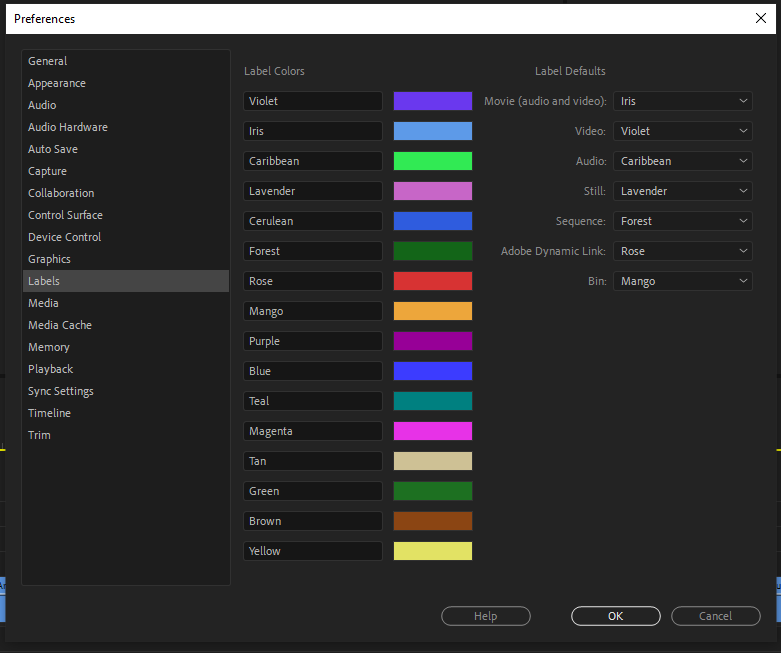Black labeling in Timeline - Adobe Community - 11092583