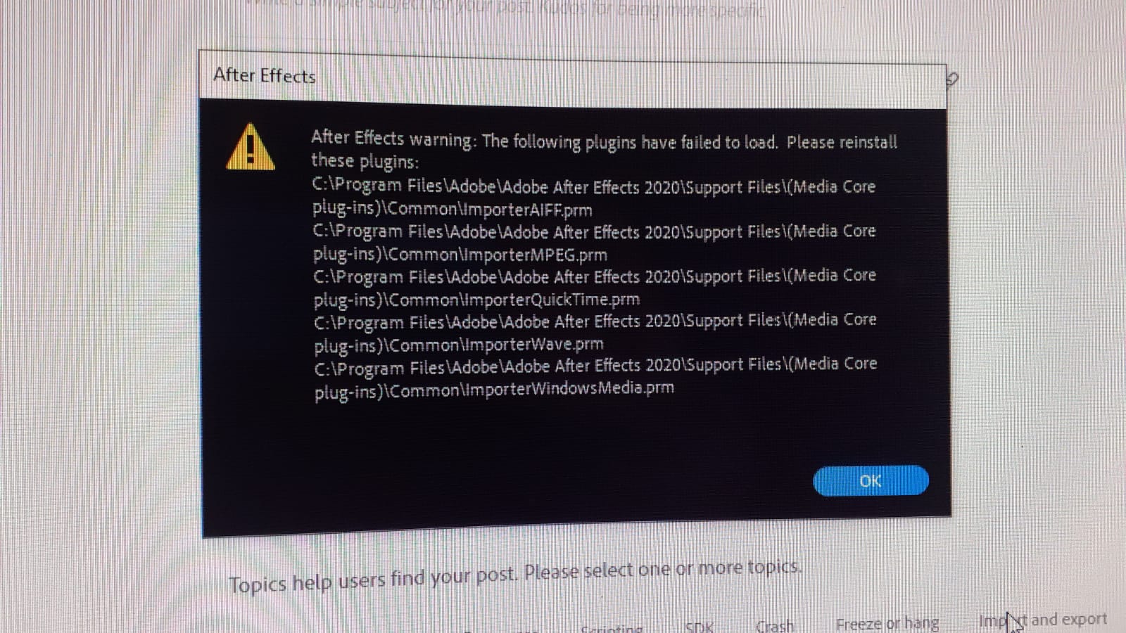 Plugin load Failed - Adobe Community - 11117069