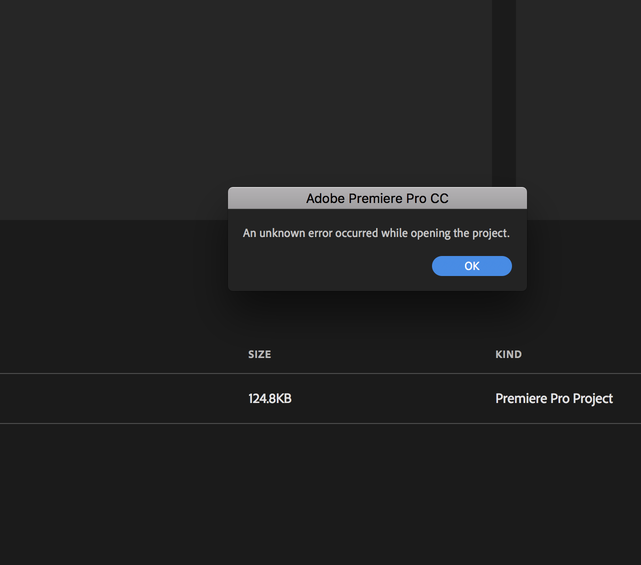 Solved: An Unknown error occurred while opening the projec... - Adobe ...