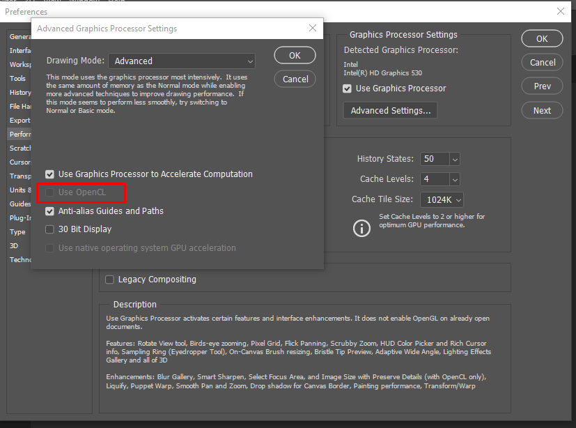 Photoshop 2020 OpenCL is Grayed Out - Adobe Product Community - 11137579